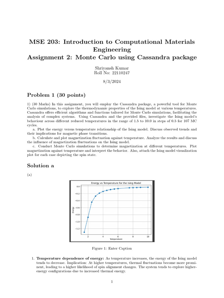 MSE203 A2 ShriyanshKumar 22110247 | PDF | Phase Transition | Monte Carlo Method
