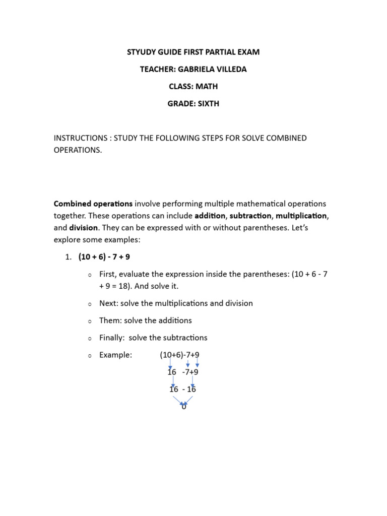 Styudy Guide First Partial Exam Math Sixth Grade | PDF