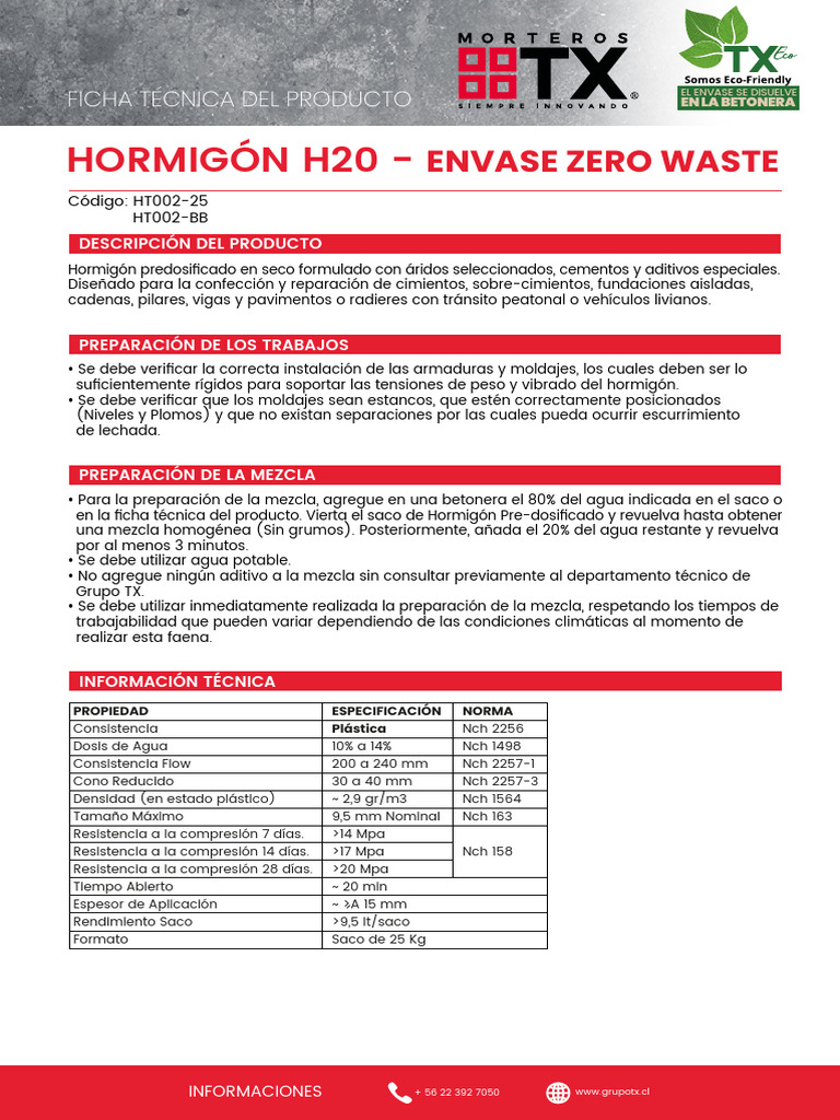Hormigón H20 Zero Waste: Uso y Guía | PDF | Hormigón | Materiales