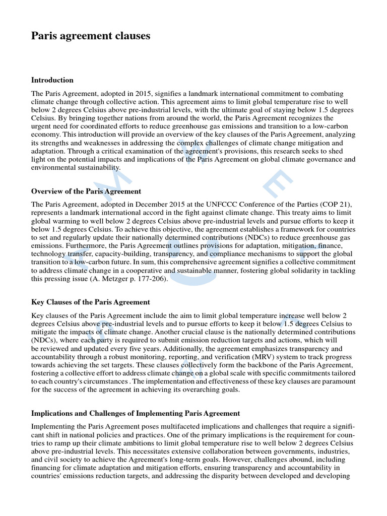 Paris Agreement Clauses | PDF | Climate Change | Climate Change Mitigation