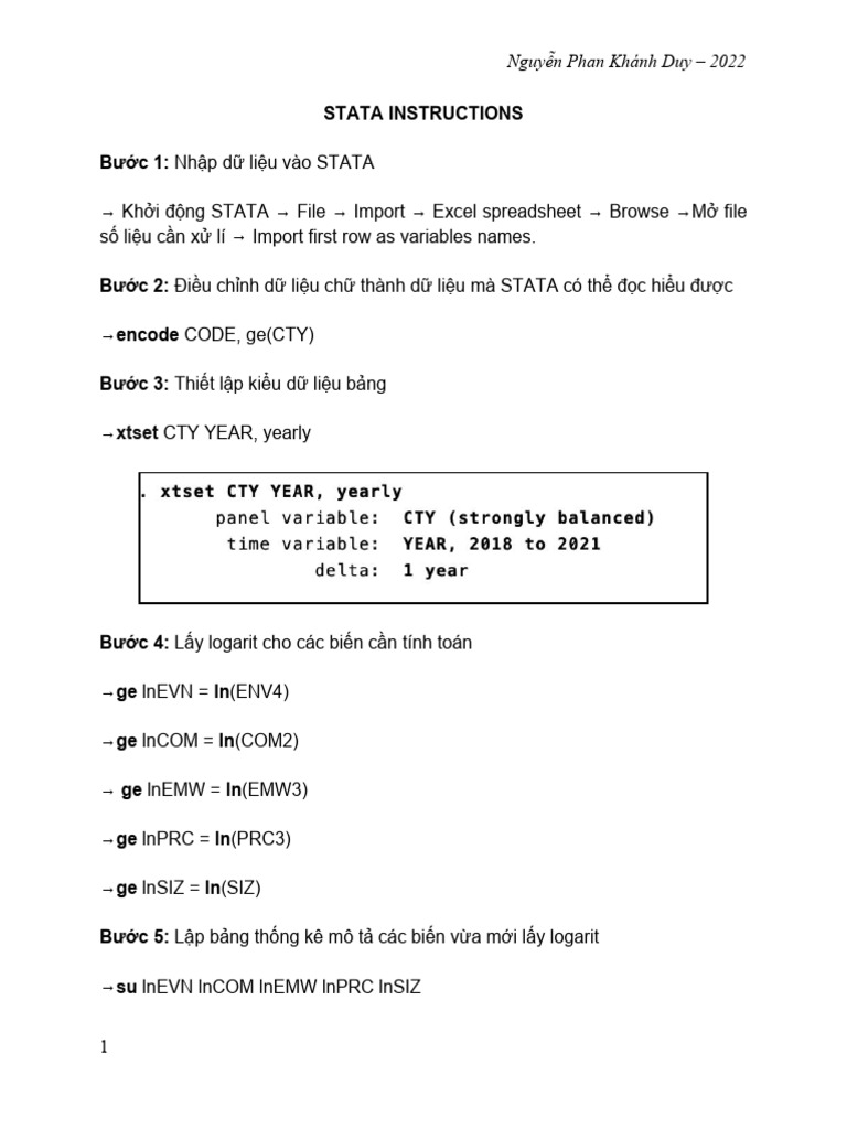 Hướng Dẫn Chạy STATA | PDF