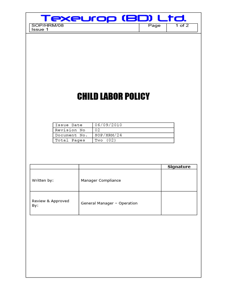 08 - Child Labor Policy | PDF