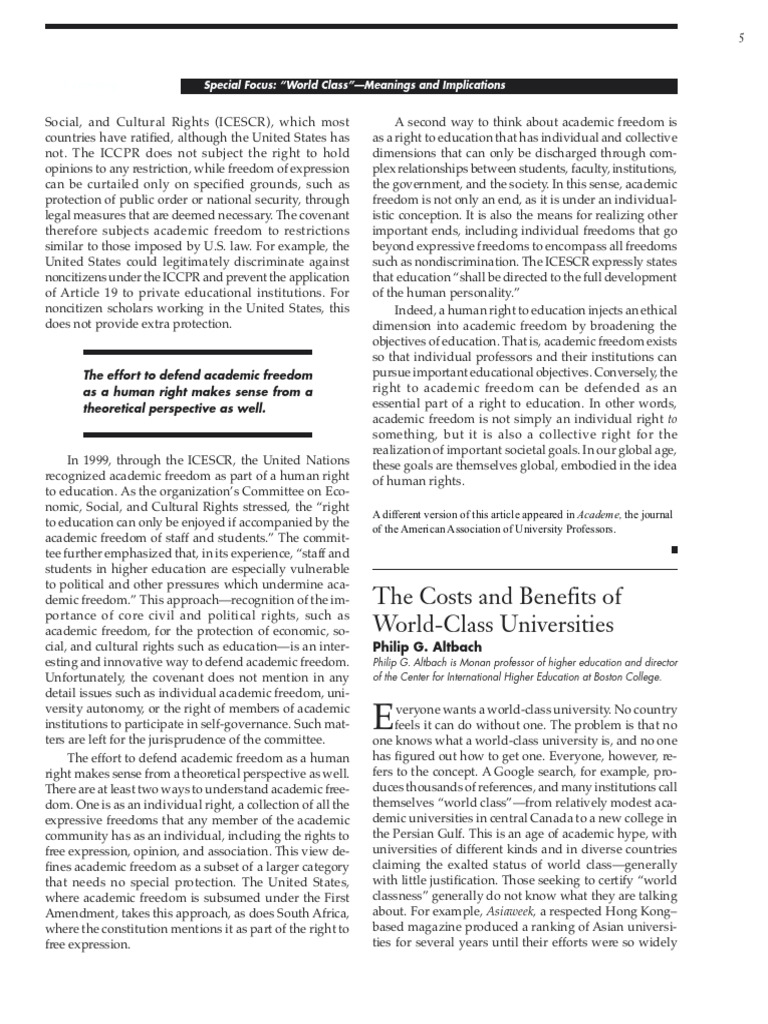 Philip Altbach - The Costs and Benefits of World-Class Universities ...