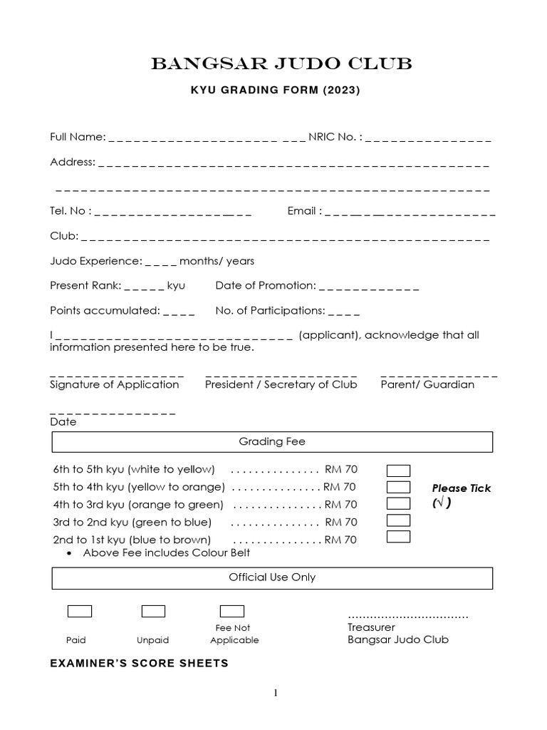 2023 KYU grading form | PDF | Mixed Martial Arts Styles | East Asian ...
