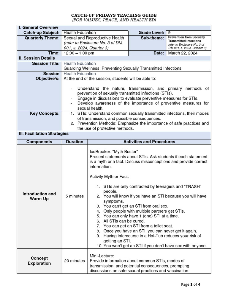 Preventing STIs: Health Ed Guide for 9th Grade | PDF | Sexually ...