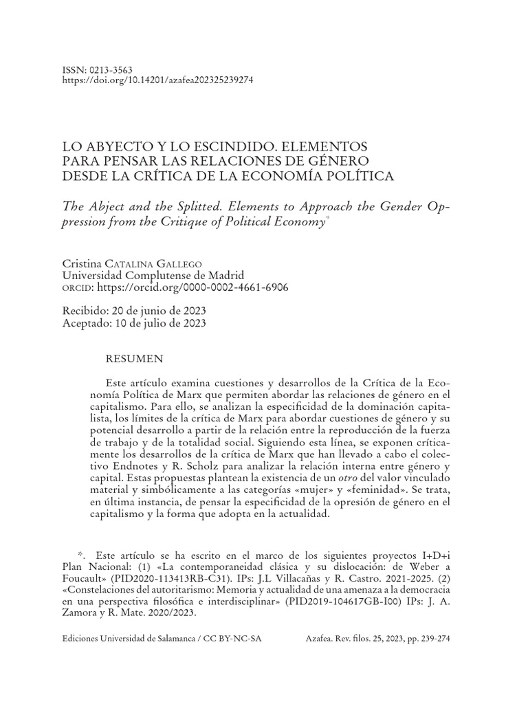 Lo Abyecto y Lo Escindido Elementos para | PDF | Capital (economía ...