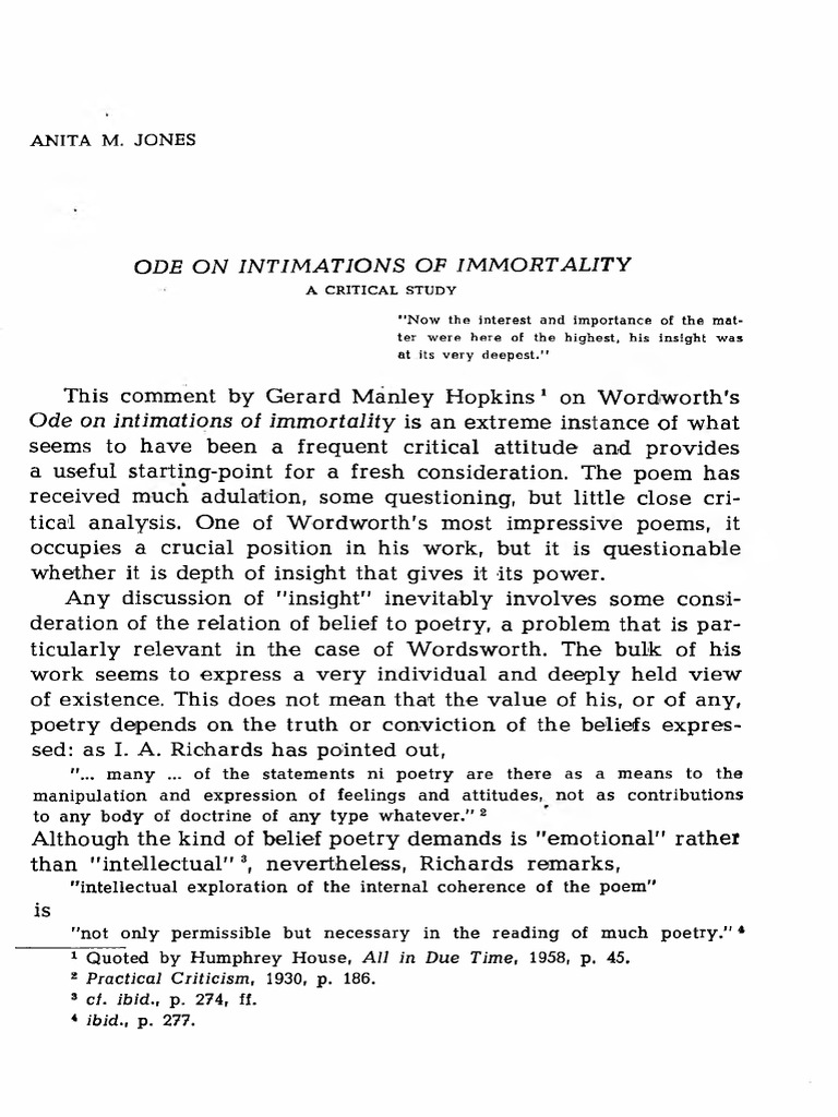 Ode On Intimations of Immortality A | PDF | William Wordsworth | Poetry