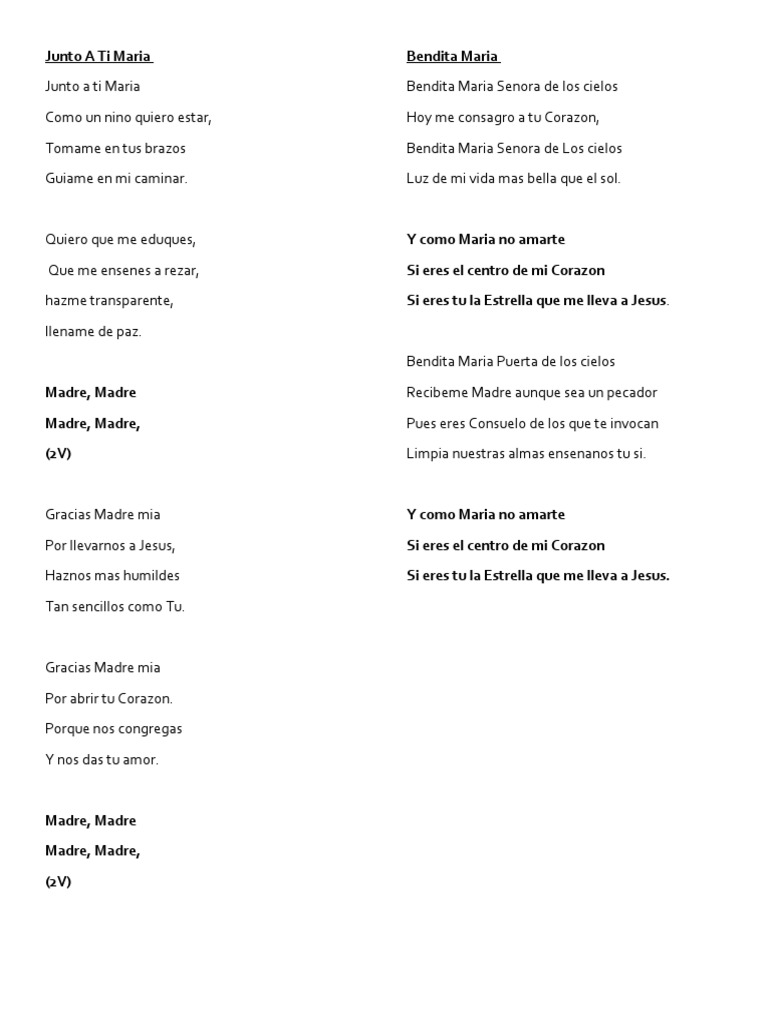 Letra de "Junto a Ti María" | PDF | María, madre de Jesús | Amor