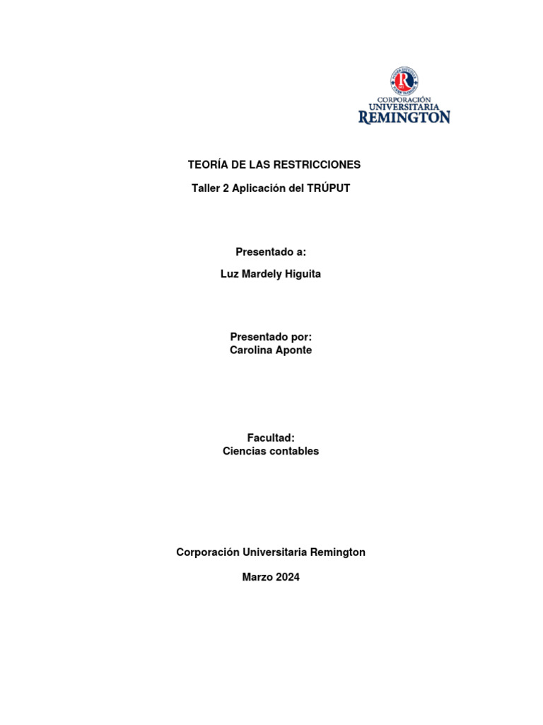 Taller 2 Teoria de Las Restricciones | PDF | Contabilidad | Business