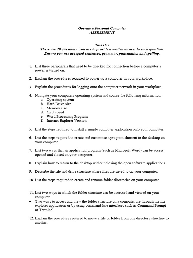 Operate A Personal Computer Theory Assessment | PDF | Computer File | Directory (Computing)