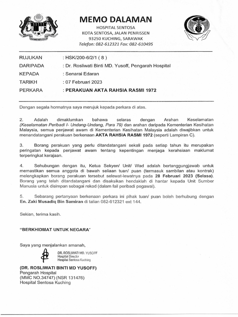 Memo Perakuan Akta Rahsia Rasmi 1972 - 20230220 - 0001 | PDF