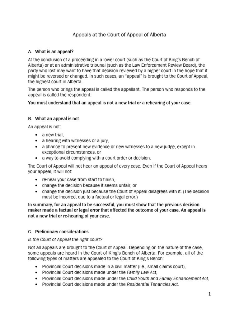 Alberta Court of Appeal Guide | PDF | Appeal | Appellate Court