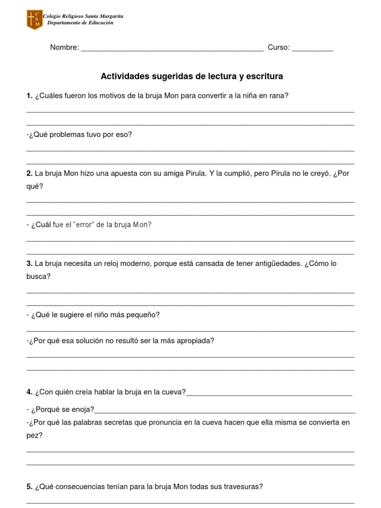 Actividades Sugeridas de Lectura y Escritura | PDF