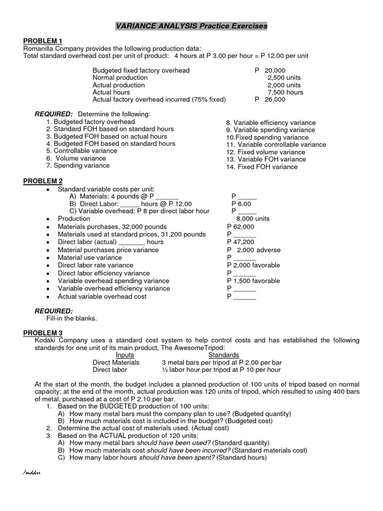 Variance Analysis - Practice Exercises | PDF | Variance | Cost