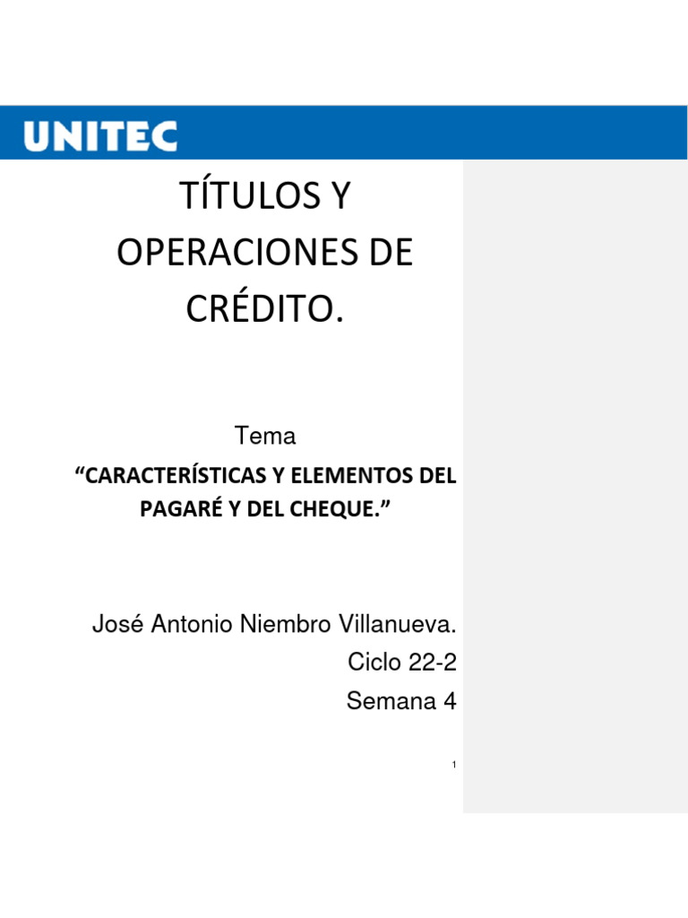 Características y Elementos Del Pagaré y El Cheque | PDF | Cheque | Pagaré
