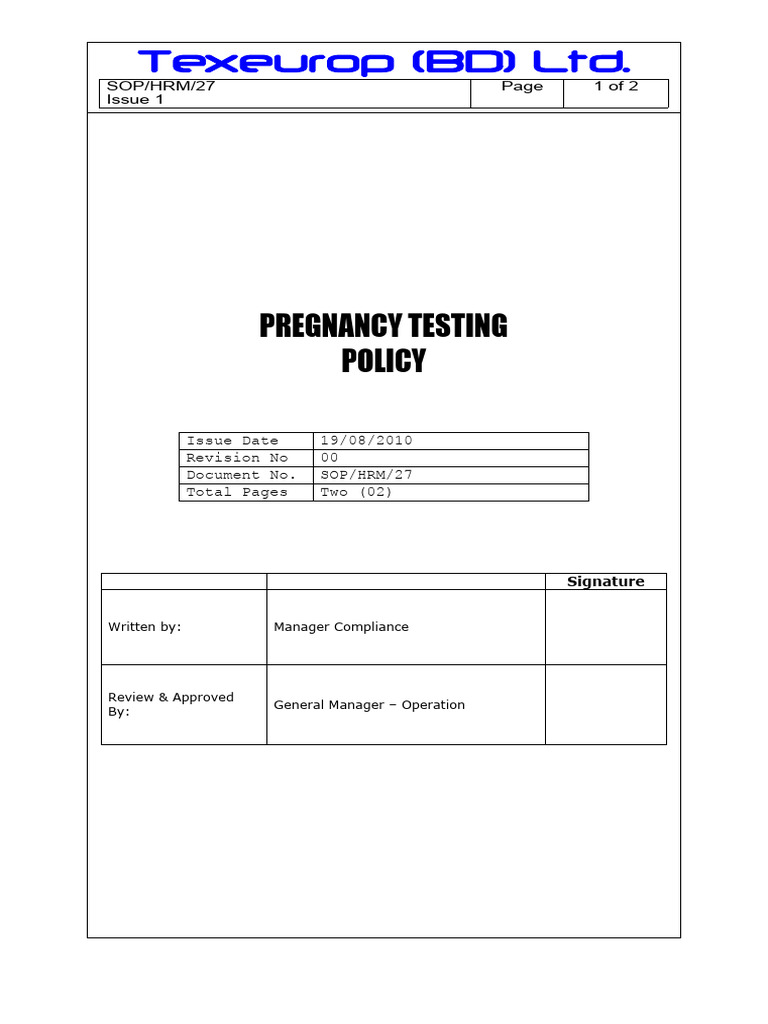 27 - Pregnancy Testing Policy | PDF | Science & Mathematics