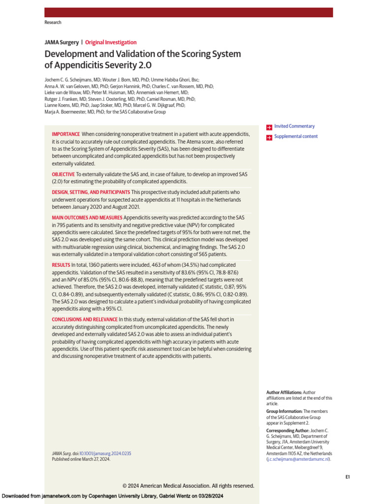 Development and Validation of The Scoring System of Appendicitis | PDF | Medical Diagnosis ...