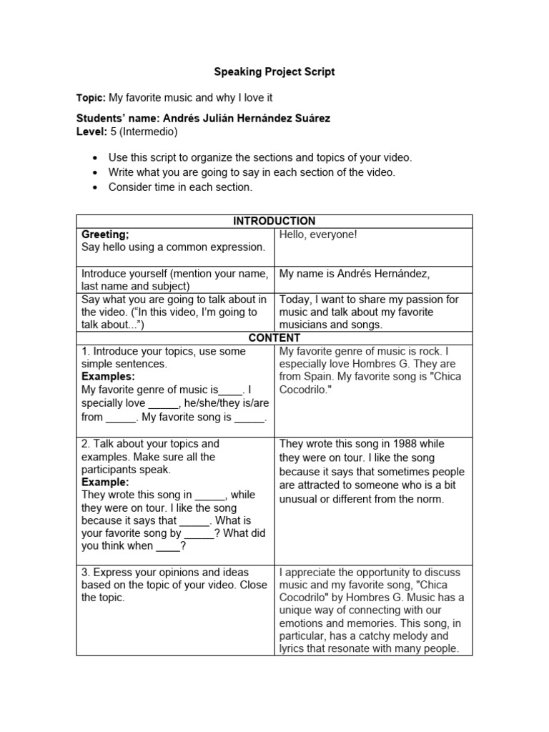Project - Script - Format - Level - 5 - Andrés Hernández-1 | PDF | Art