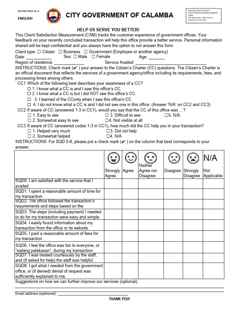 Client Satisfaction Measurement Form | PDF | Customer | Business