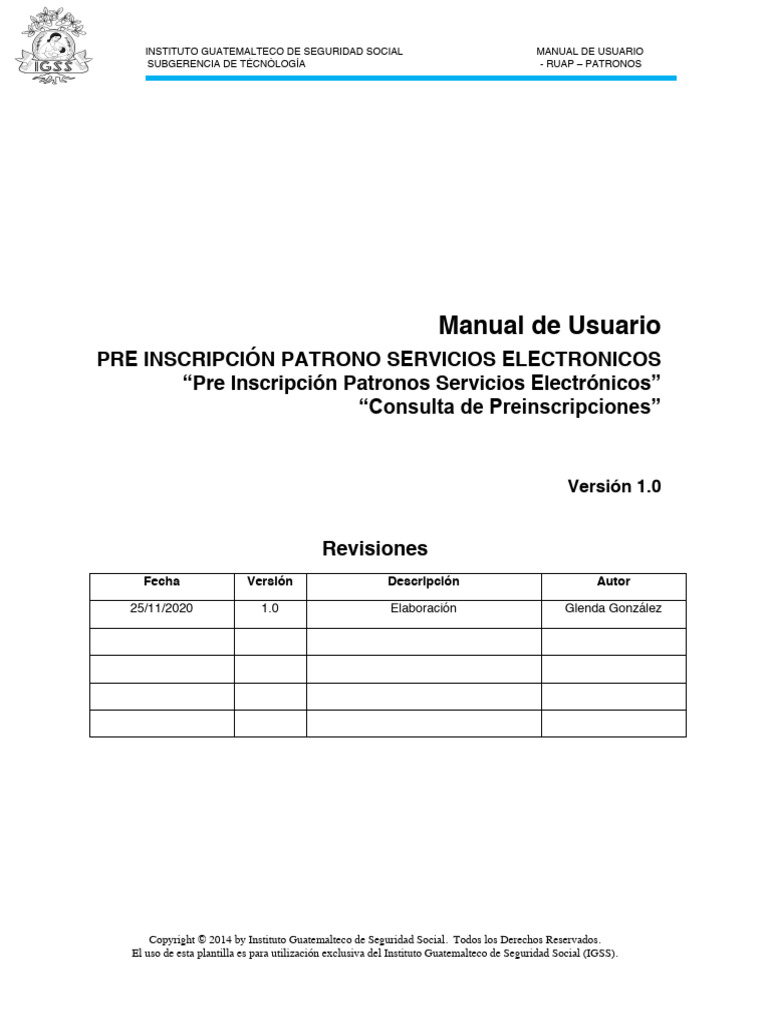 Manual de Usuario Inscripcion Patronal en Linea IGSS Rev 2020 | PDF | Condominio | Derechos de autor