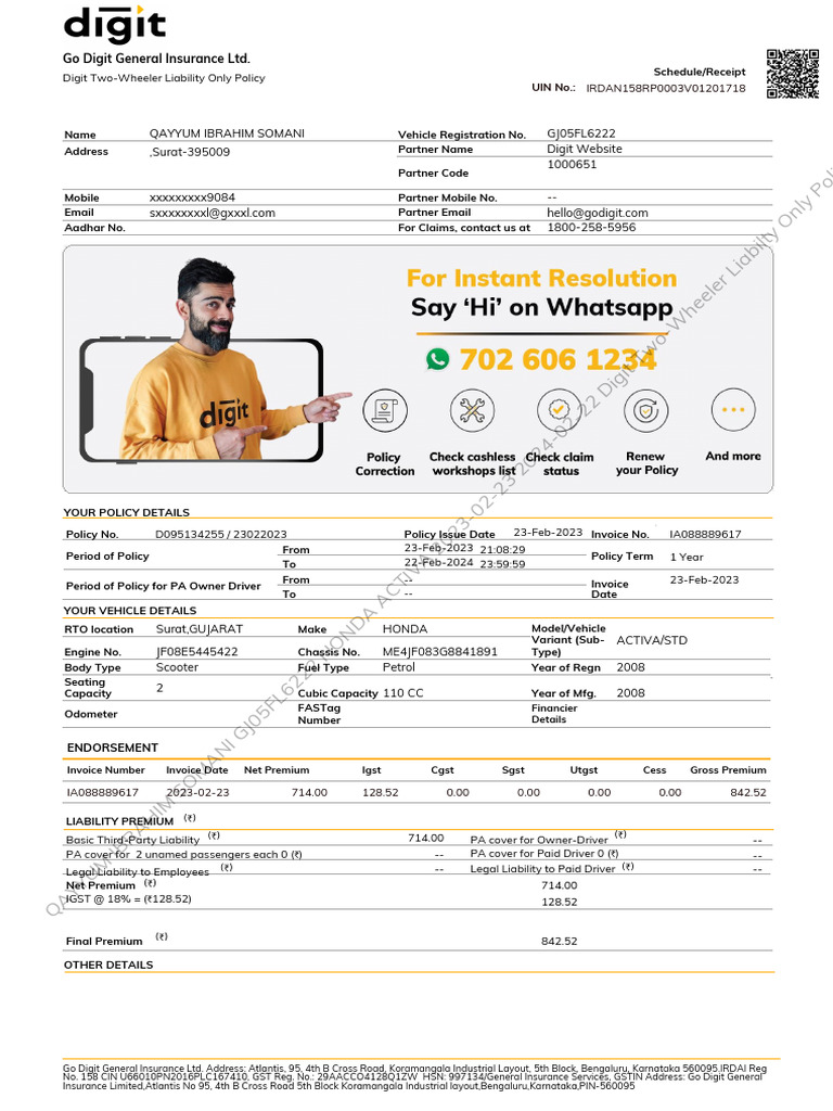 Activa Policy 2 Page | Download Free PDF | Driver's License | Insurance