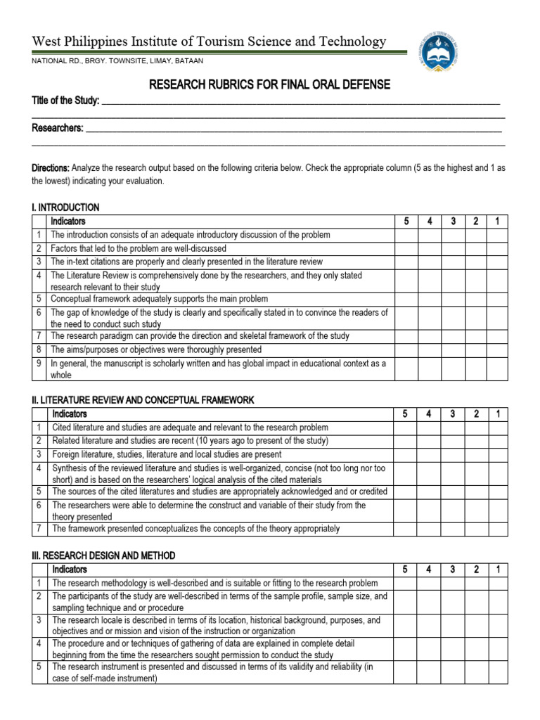 PR Final Defense Rubrics Short | PDF | Statistics | Data