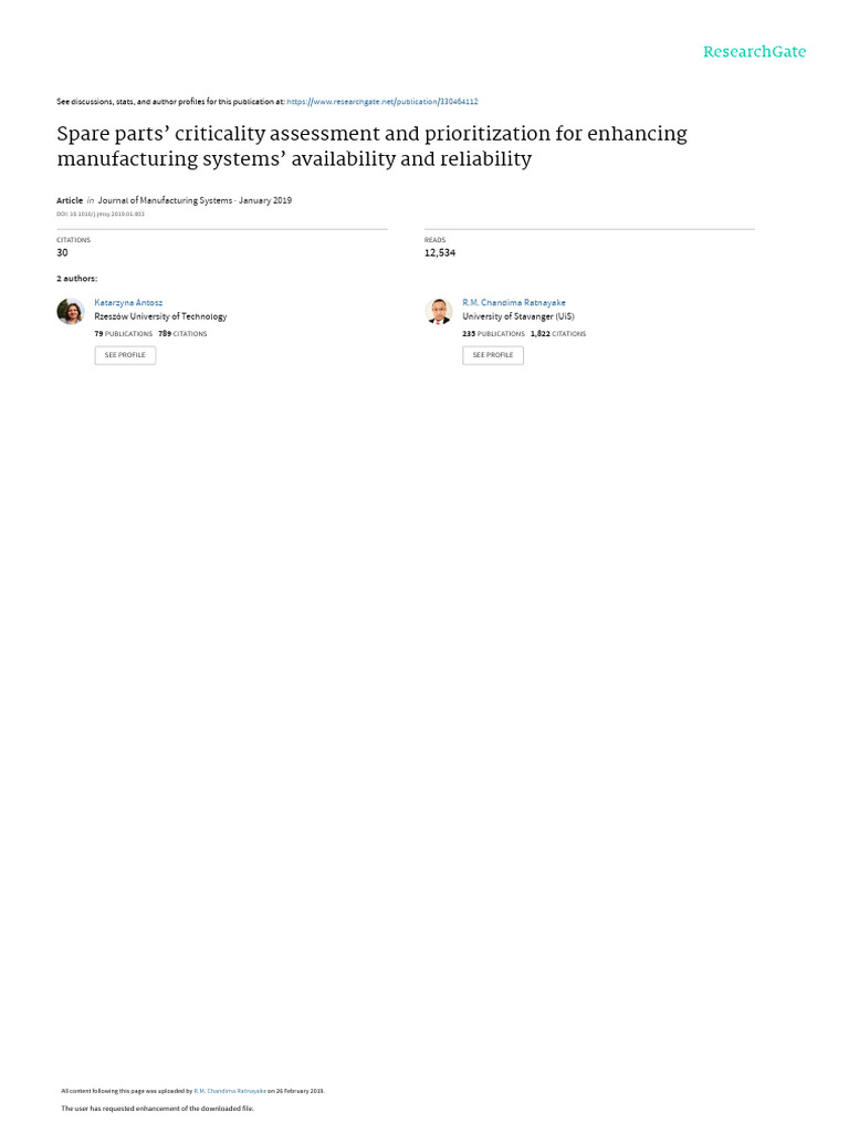 Spare Parts' Criticality Assessment and Prioritization For Enhancing ... Spare Parts' Criticality Assessment and Prioritization For Enhancing ...
