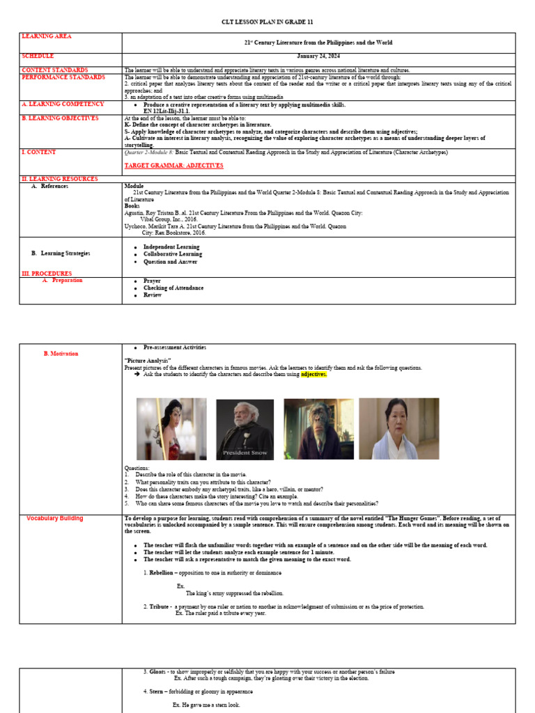Elena J. Quirante - CLT Lesson Plan | PDF | Learning | Archetype