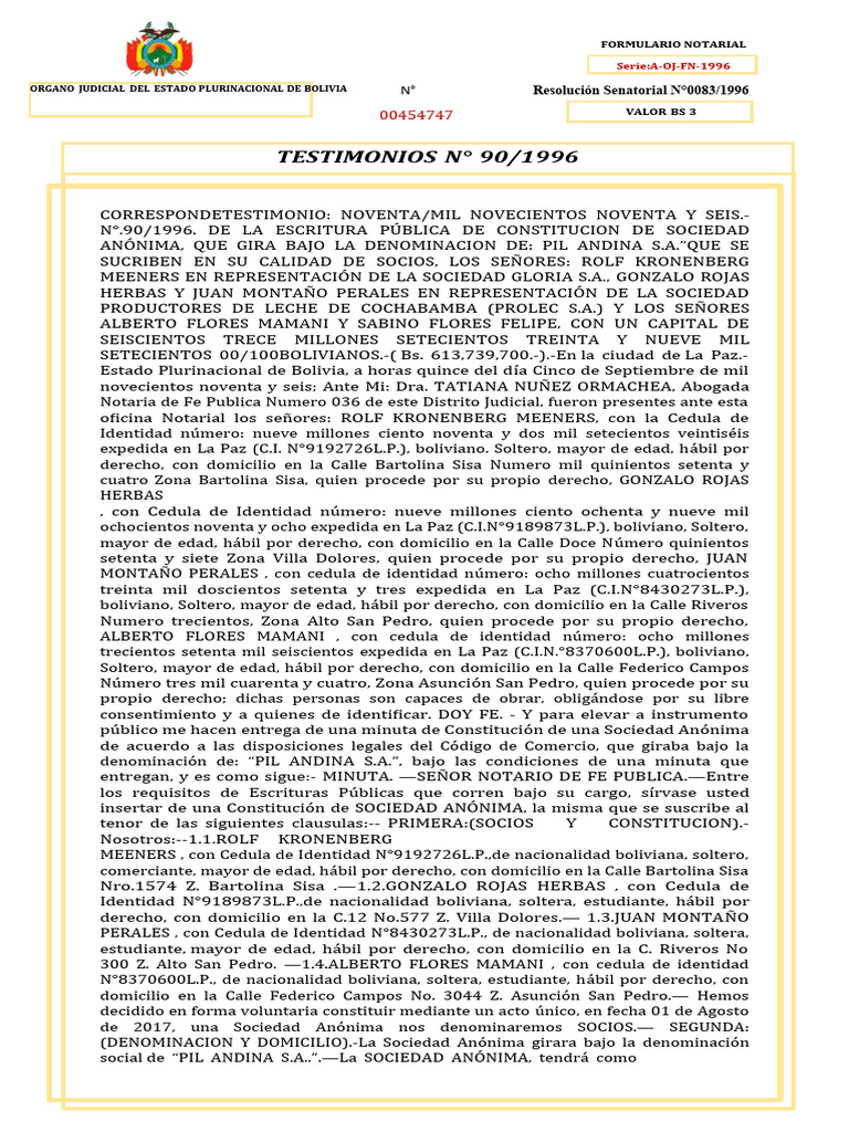 Formulario Notarial | Descargar gratis PDF | Sociedad de responsabilidad limitada | Bolivia