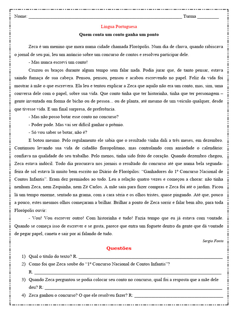Quem Conta Um Conto Ganha Um Ponto 4 Ano Modelo Editavel | PDF | Contos