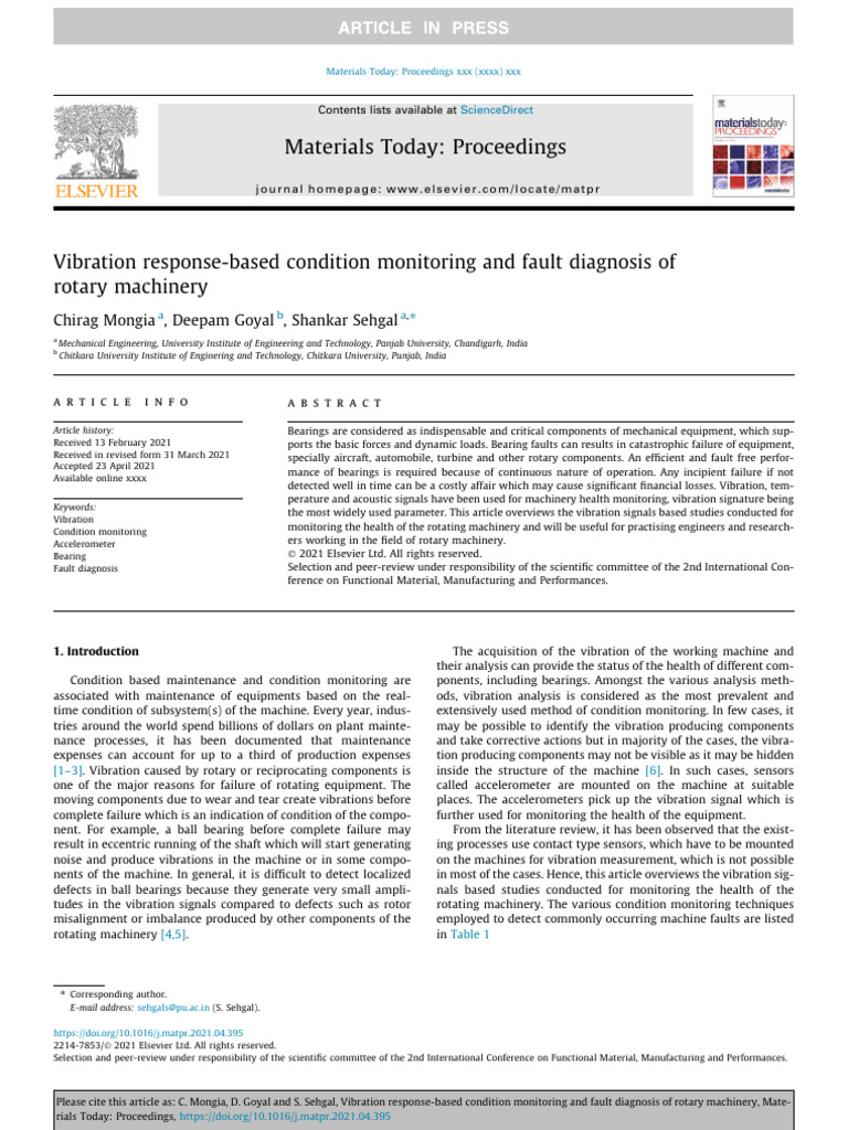 Vibration response-based condition monitoring and fault diagnosis of rotary machinery | PDF ...