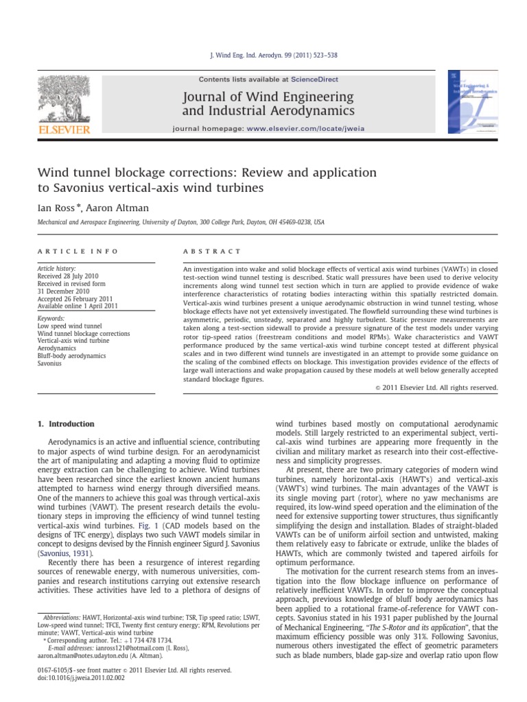 Wind Tunnel Blockage Corrections | PDF | Wind Tunnel | Turbine