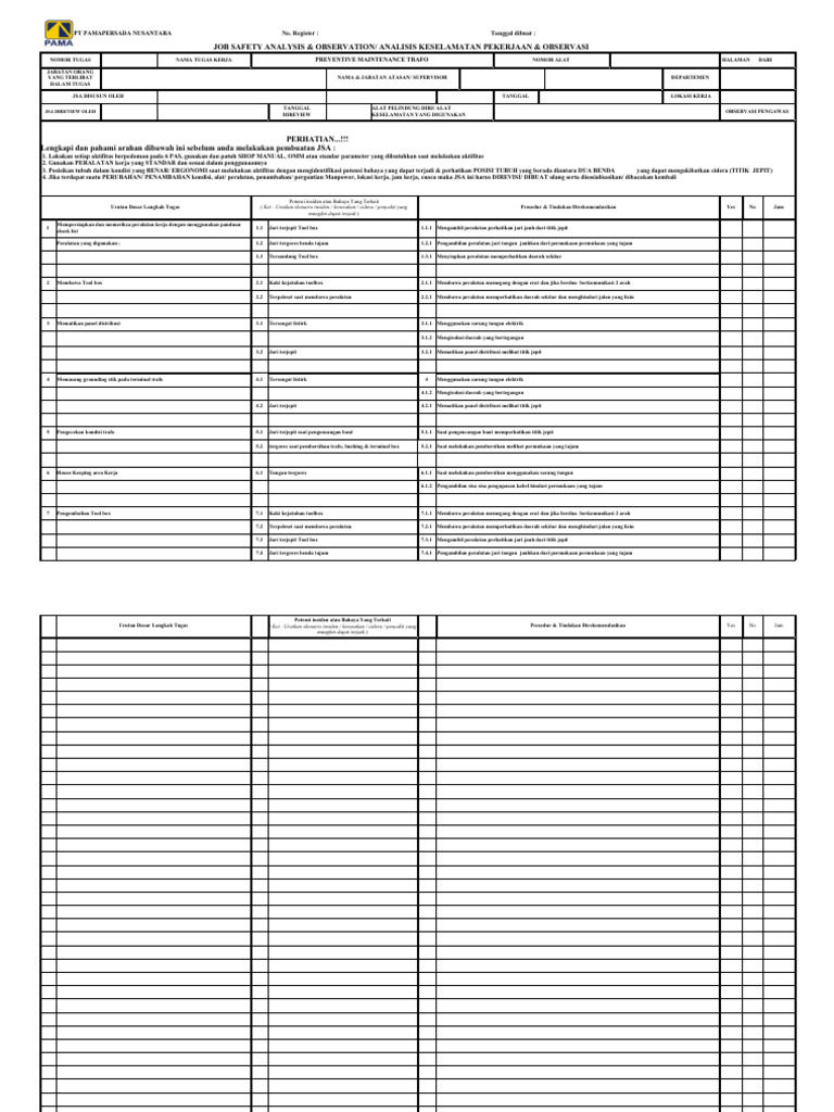 1.4.6 JSA Preventive Maintenance Trafo | PDF