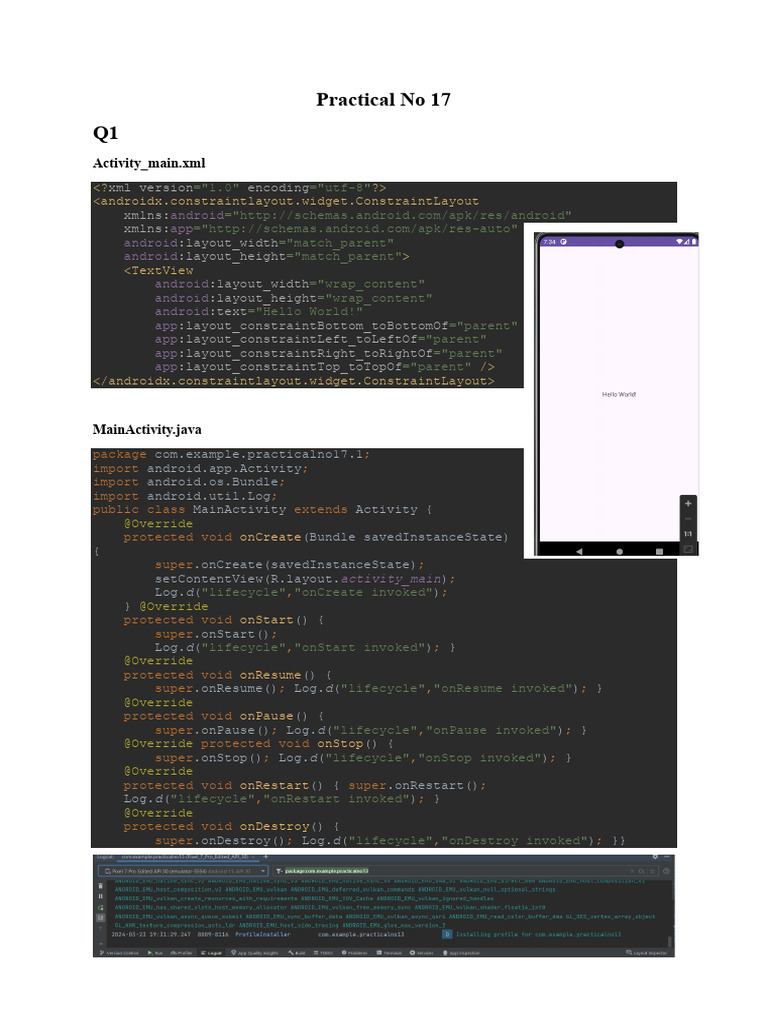 Practical No 17 To 30 | Download Free PDF | Android (Operating System) | String (Computer Science)