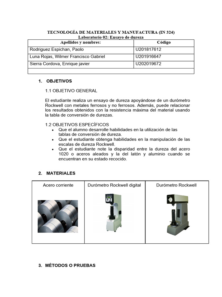 Lab 2 Materiales | PDF | Dureza | Acero