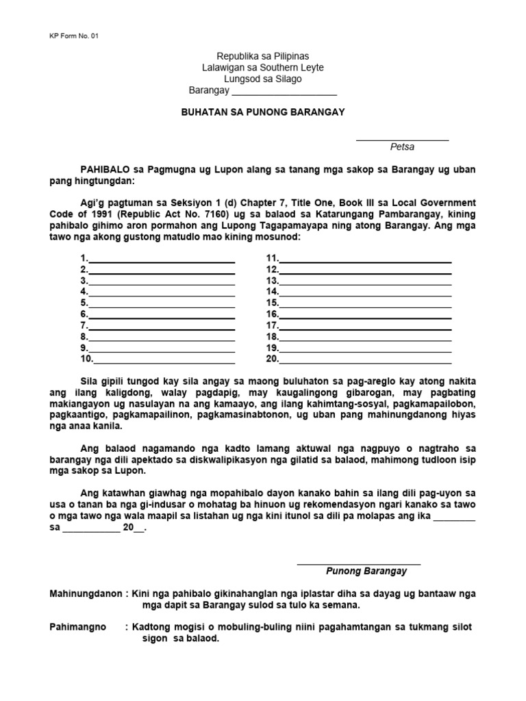 KP Form 1 - NOTICE TO CONSTITUTE LUPON | PDF