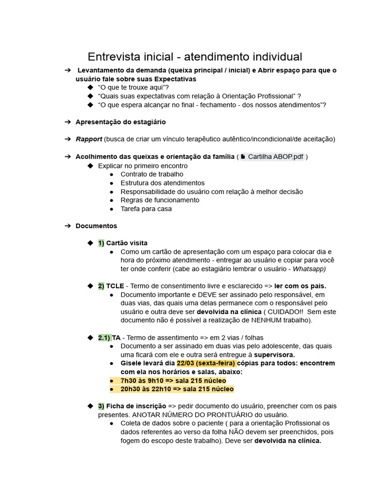 ROTEIRO - Entrevista Inicial | PDF | Avaliação psicológica