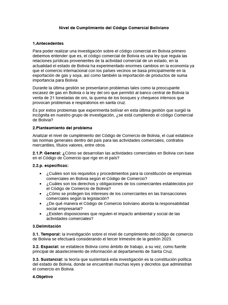 Nivel de Cumplimiento Del Código Comercial Boliviano | PDF | Bolivia ...