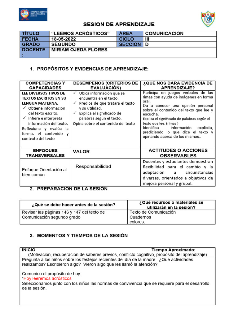 Comu 11-05 Acrósticos | PDF | Aprendizaje | Evaluación