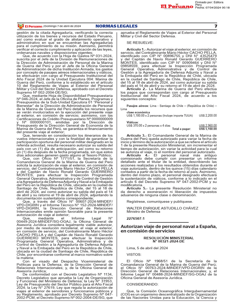 Autorizan Viaje de Personal Naval en Mision de Estudios | PDF | Perú ...