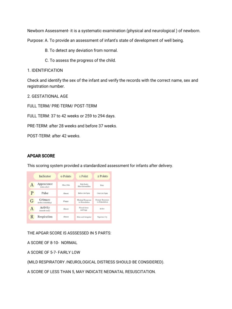 APGAR Score and Newborn Assessment | PDF