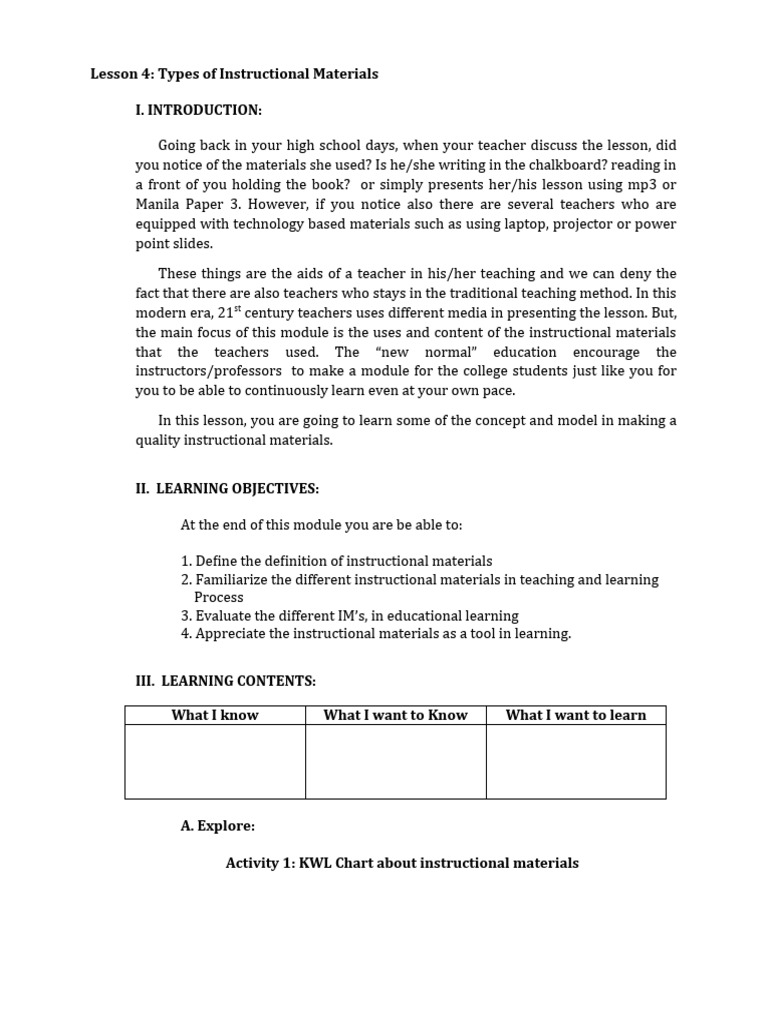 Types of Instructional Materials Explained | PDF | Tape Recorder | Learning