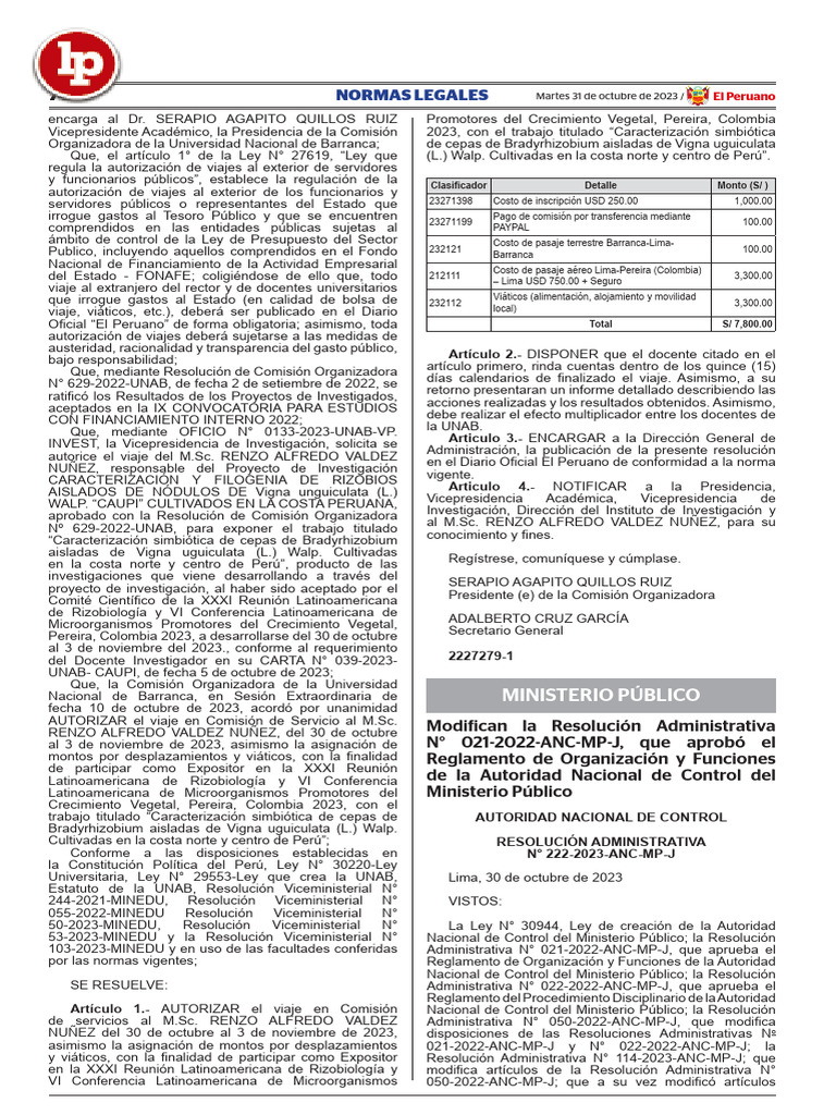 Resolucion Administrativa 222 2023 ANC MP J LPDerecho | PDF | Fiscal ...