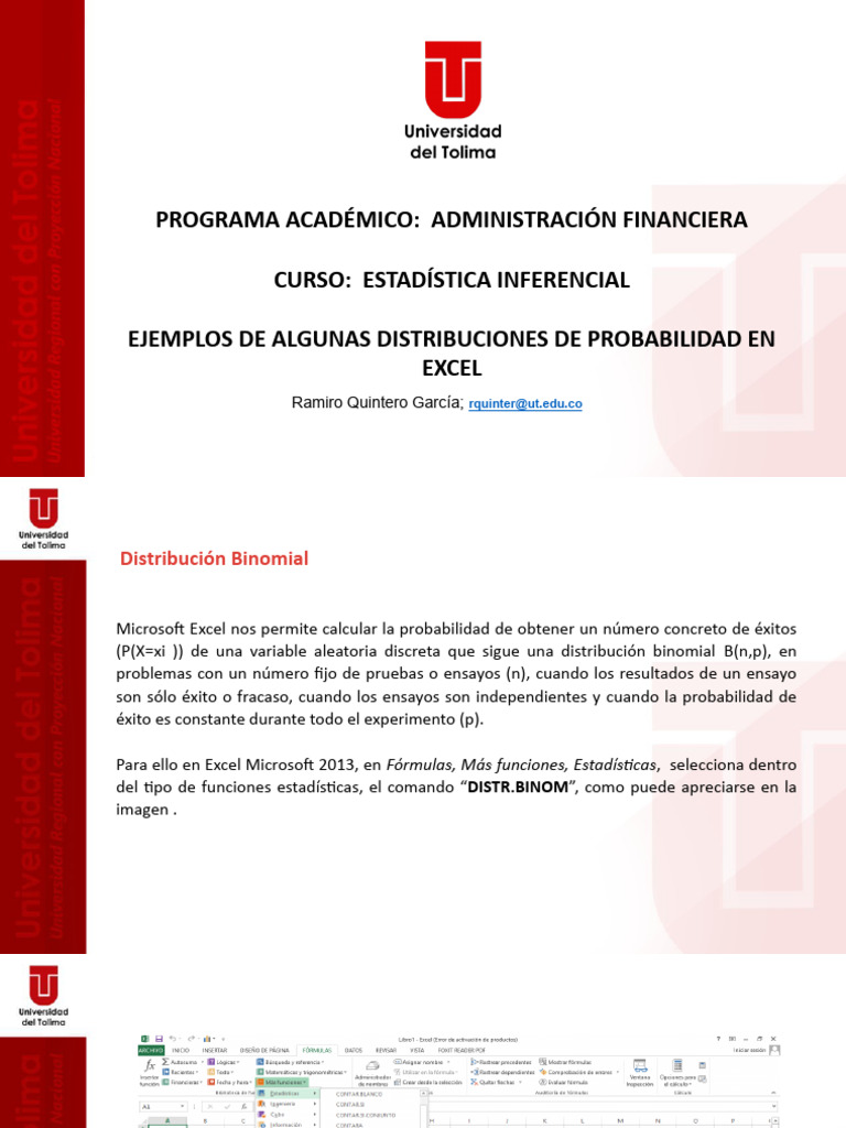 A3. Ejemplos en Excel de Las Distribuciones de Probabilidad | PDF | Distribución normal ...