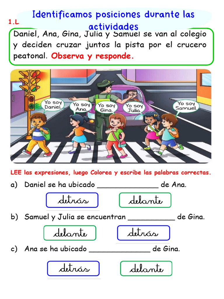 Ficha Identificamos Posiciones Delante - Detrás-Izquierda y Derecha ... Ficha Identificamos Posiciones Delante - Detrás-Izquierda y Derecha ...