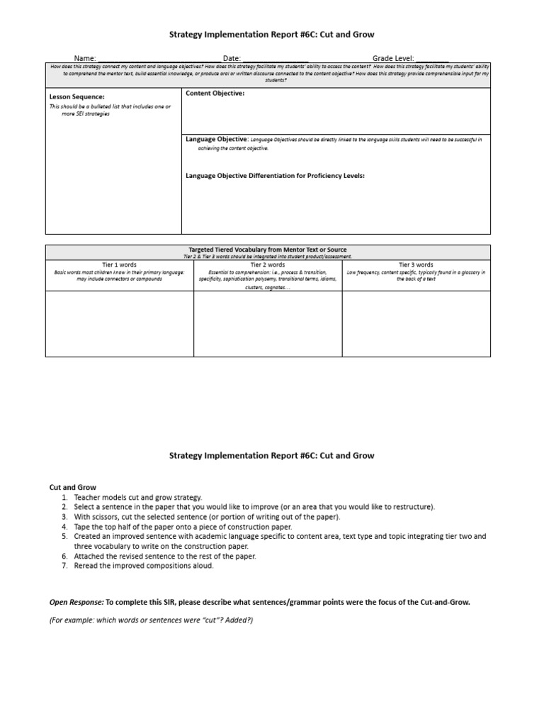 Cut and Grow Strategy Report #6C | PDF | Psycholinguistics | Learning