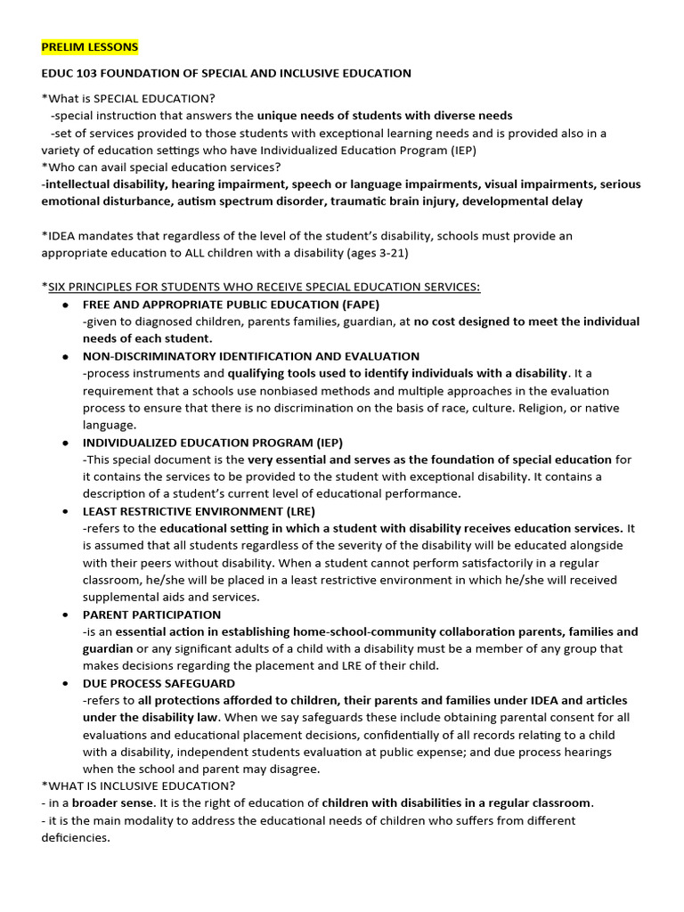 Educ 103 Foundation of Special and Inclusive Education | PDF ...