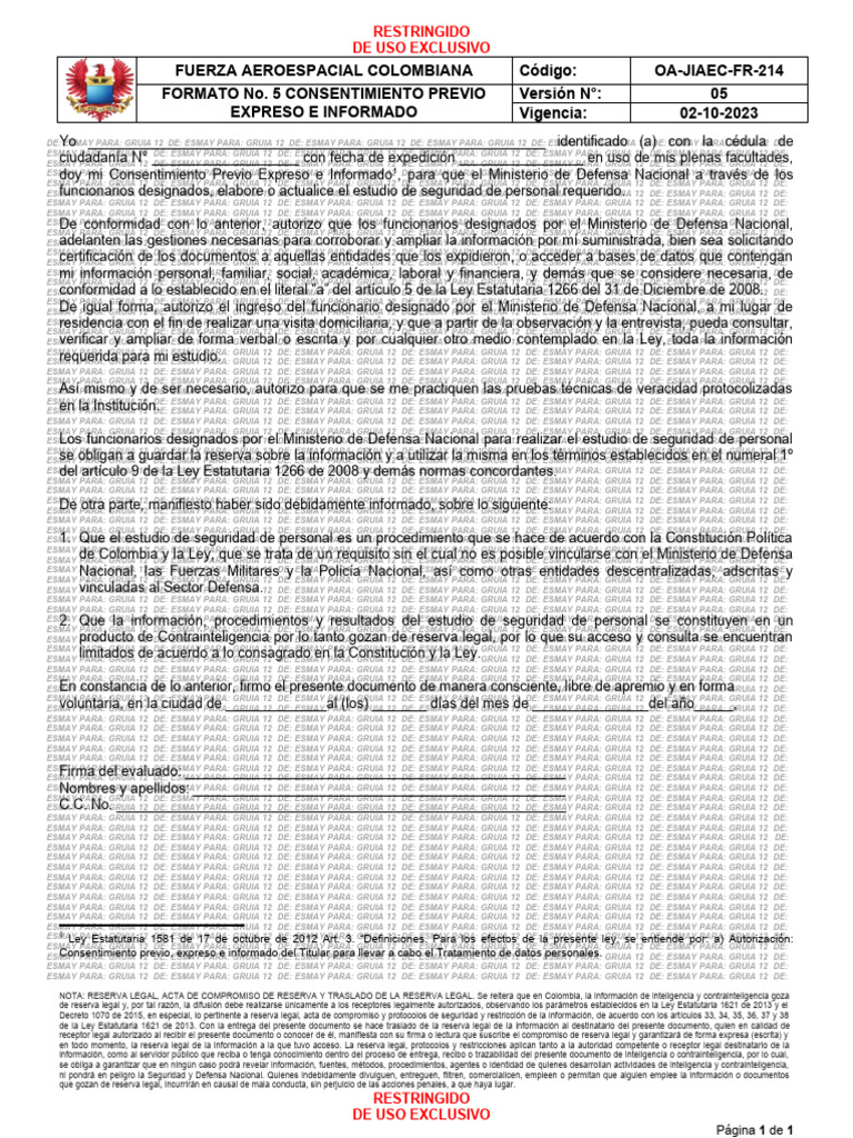 OA-JIAEC-FR-214 - Formato No. 5 - Consentimiento Previo, Expreso e ...
