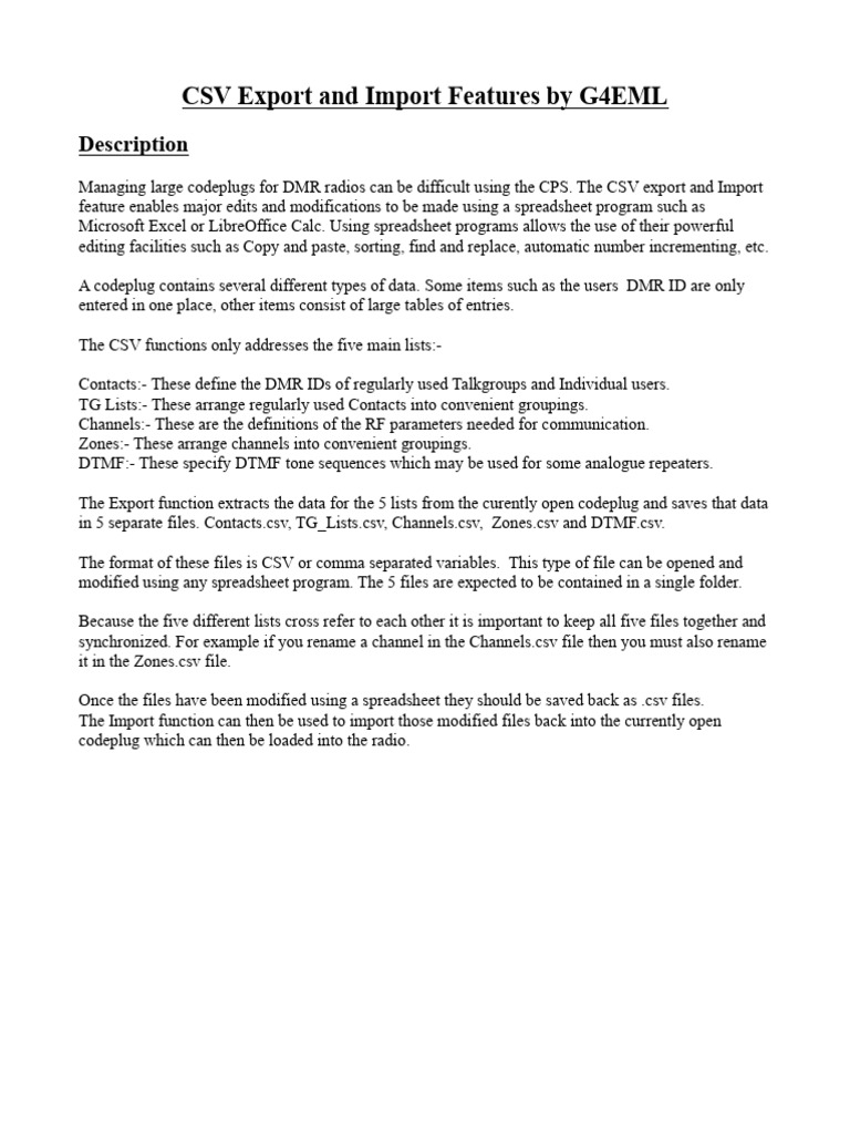 OpenGD77 - CPS - CSV Features PDF | PDF | Comma Separated Values | Computer File