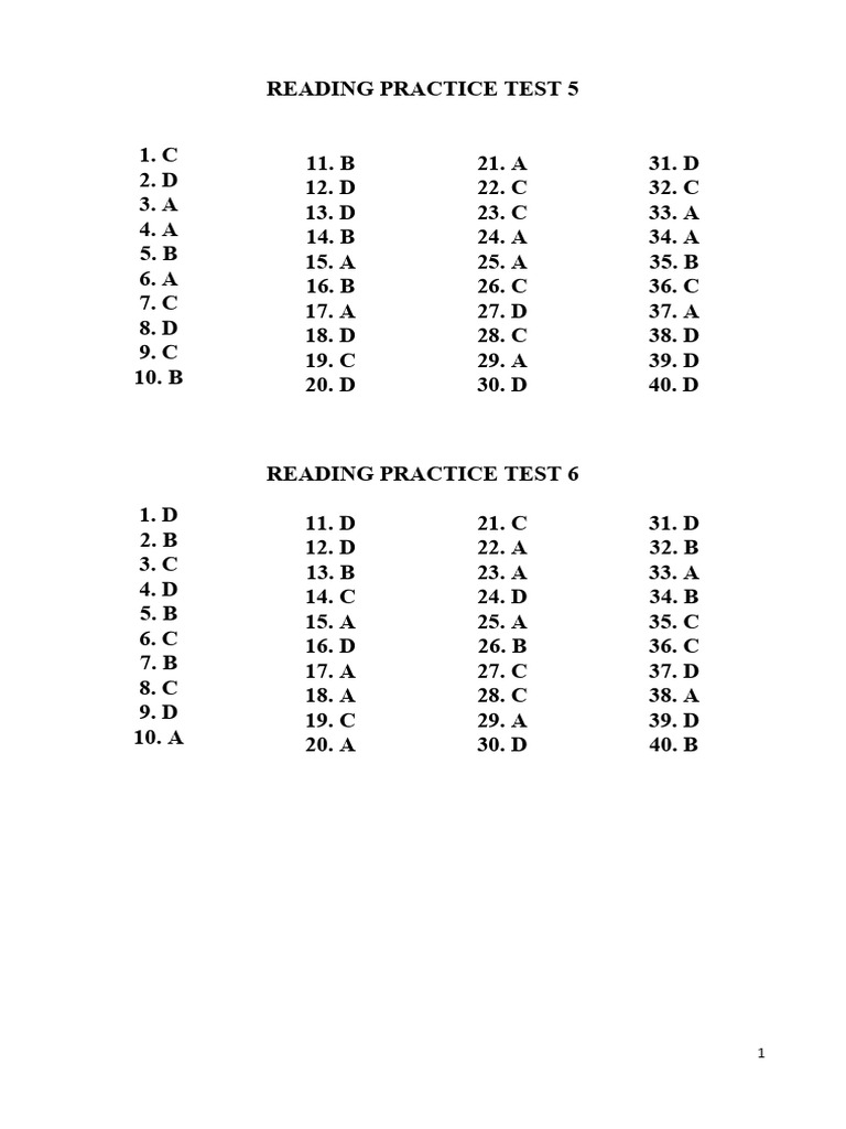 Answer READING PRACTICE TEST 56789 | PDF